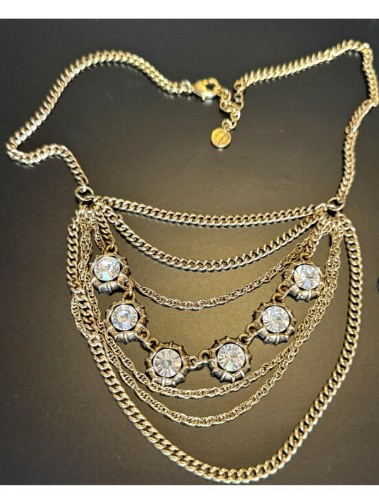Talbots | Jewelry | Vtg Signed Talbots Gold Tone Multi Chain Clear ...